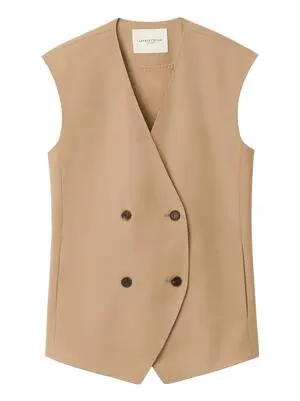 Lafayette 148 New York Tropical Wool Double-breasted Vest - Brownstone