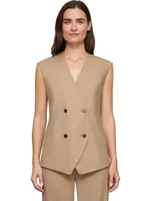 Lafayette 148 New York Tropical Wool Double-breasted Vest - Brownstone