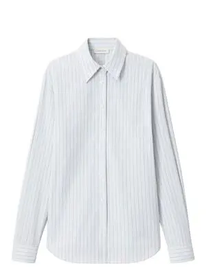Lafayette 148 New York Striped Cotton Tailored Shirt - Glacier Blue Multi