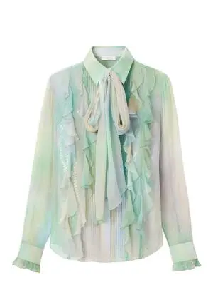 Lafayette 148 New York Aurora Print Silk Blouse With Sequin Camisole - Aurora Green Multi