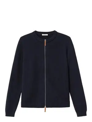 Lafayette 148 New York Cotton-silk Crewneck Bomber Cardigan - Blue Ink