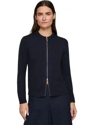 Lafayette 148 New York Cotton-silk Crewneck Bomber Cardigan - Blue Ink