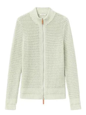 Lafayette 148 New York Cotton-linen Open Knit Bomber Cardigan - Aquamarine Multi