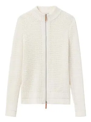 Lafayette 148 New York Cotton-linen Open Knit Bomber Cardigan - Cloud