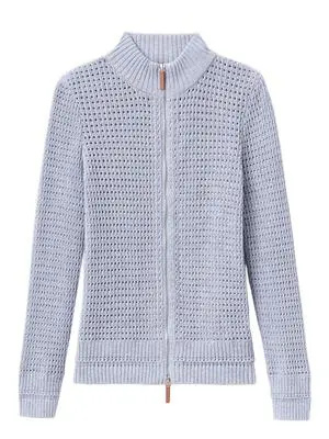 Lafayette 148 New York Cotton-linen Open Knit Bomber Cardigan - Skyline Blue Multi