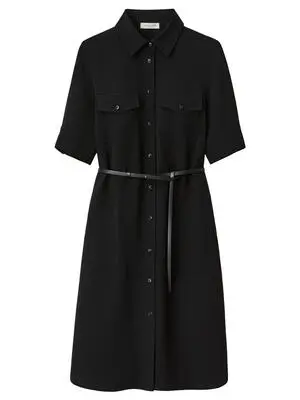 Lafayette 148 New York Crepe Pocket Belted Shirt Dress - Black