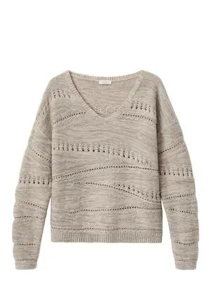 Lafayette 148 New York Cashmere Sequin Silk V-neck Sweater - Taupe Multi