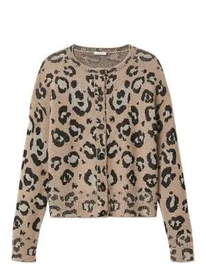 Lafayette 148 New York Leopard Jacquard Cashmere Cardigan - Hickory Multi