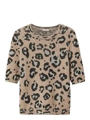 Lafayette 148 New York Leopard Jacquard Cashmere Crewneck Sweater - Hickory Multi