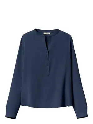 Lafayette 148 New York Silk Henley Blouse - Blue Ink