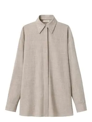 Lafayette 148 New York Wool Silk Shirt With Swarovski Crystals - Taupe Multi