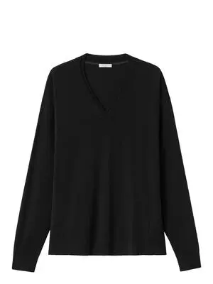 Lafayette 148 New York Petite Washable Merino Wool V-neck Sweater - Black