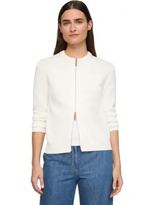 Lafayette 148 New York Petite Cotton-silk Crewneck Bomber Cardigan - Cloud