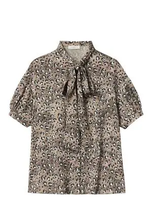 Lafayette 148 New York Leopard Print Satin Blouse - Brownstone Multi