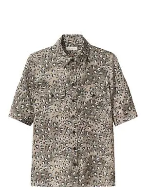 Lafayette 148 New York Leopard Print Satin Blouse - Brownstone Multi