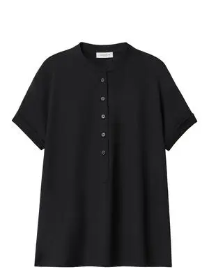 Lafayette 148 New York Organic Silk Henley Blouse - Black