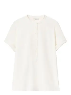 Lafayette 148 New York Organic Silk Henley Blouse - Cloud