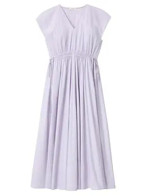 Lafayette 148 New York Cotton Drawstring V-neck Maxi Dress - Arctic Amethyst