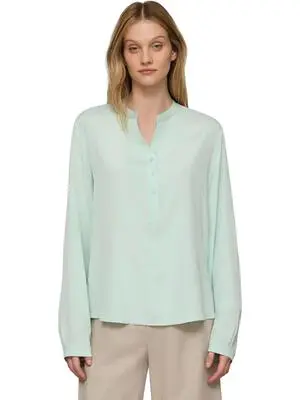 Lafayette 148 New York Organic Silk Stretch Georgette Henley Blouse - Aquamarine