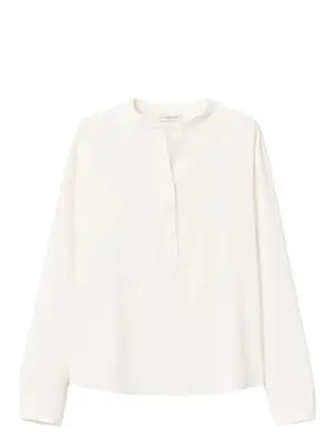 Lafayette 148 New York Organic Silk Stretch Georgette Henley Blouse - Cloud