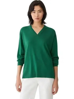 Lafayette 148 New York Washable Merino Wool V-neck Sweater - Grass