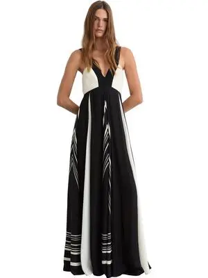 REISS Tallie Empire-line Printed Maxi Dress - Black/ivory