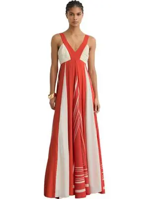REISS Tallie Empire-line Printed Maxi Dress - Orange/ivory