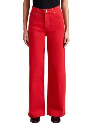 LA LIGNE Isadora Herringbone Wide Leg Jean - Red Herringbone