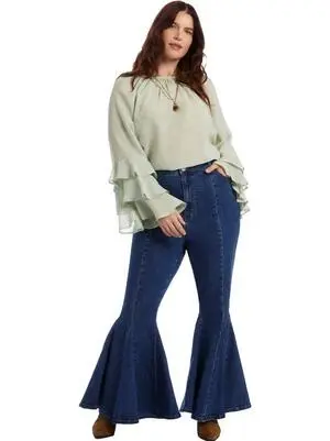 JUNE + VIE High-waisted Flare Godet Jeans - Vintage Medium Wash