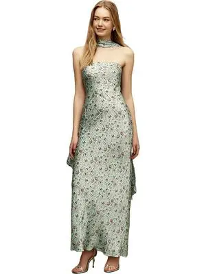 Bhldn Nesta Strapless Satin Scarf Maxi Dress - Mint Ditsy Antique Floral