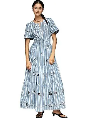 THE SOMERSET COLLECTION BY ANTHROPOLOGIE The Somerset Collection Cotton Embroidered Eyelet Maxi Dress - Blue & White Stripe