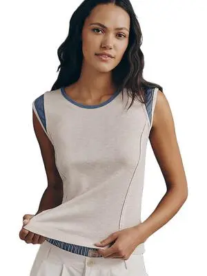 PILCRO Seamed Muscle Tank Top - Ivory Pattern