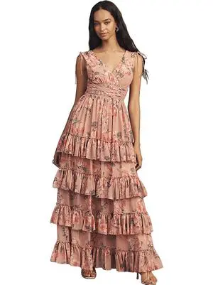 Mac Duggal Sleeveless Tiered Maxi Dress - Pink