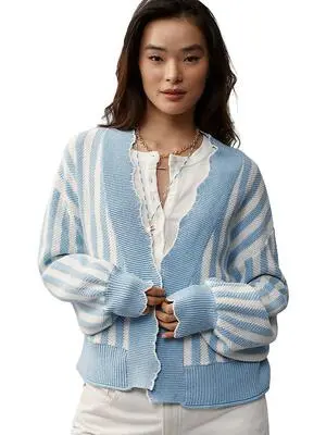 Anthropologie Waffle-knit Scalloped Cardigan Sweater - Blue