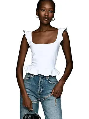 Susana Monaco Flutter-Trim Crop Top White