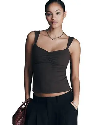Susana Monaco Ruched Thick-strap Tank Top - Chocolate