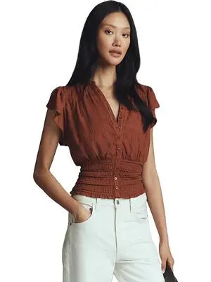 Maeve Waisted Short-sleeve Top - Coconut Shell