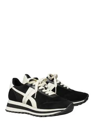 Tory Burch Hank Wedge Runner Sneakers - Black/ivory/white