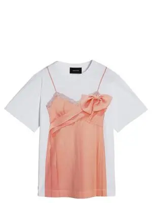 Simone Rocha T-shirt With Bow Sash Print And Illusion Slip Dress - White