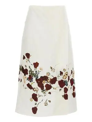 KHAITE Floral Print Midi Skirt