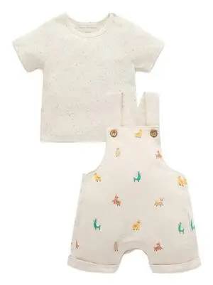 PUREBABY Broderie Overall And Tee Set - Llama Broderie
