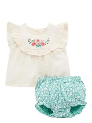 PUREBABY Embroidered Top And Bloomer Set - Silhouette Print