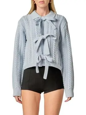 English Factory Cable Bow Cardigan - Light Blue