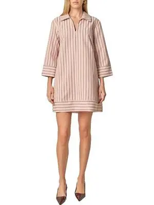 English Factory Striped Mini Shirt Dress - Light Pink/brown