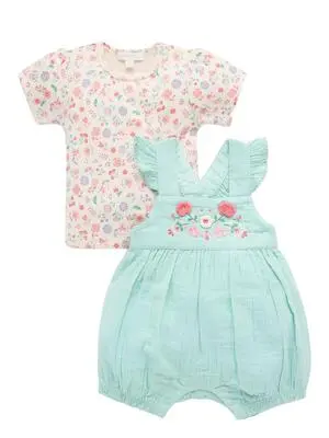 PUREBABY Embroidered Overall Set - Aloe