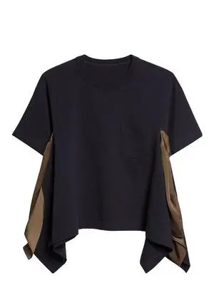 Sacai Mixed Media Jersey And Satin T-shirt - Navy/khaki