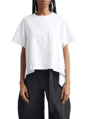 Sacai Mixed Media Jersey And Satin T-shirt - White