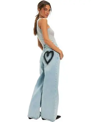 ONETEASPOON Love Machines Heart Wide-leg Jeans - Sea Mist