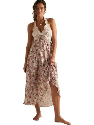 Free People Petal Party Printed Midi Slip - Almond Combo