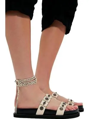 Free People Findings Footbed Sandals - Bone Leather
